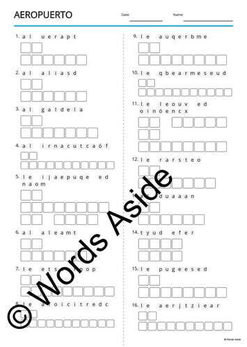 Spanish Word Games Copy Crossword Word Search Anagram AIRPORT by Words ...