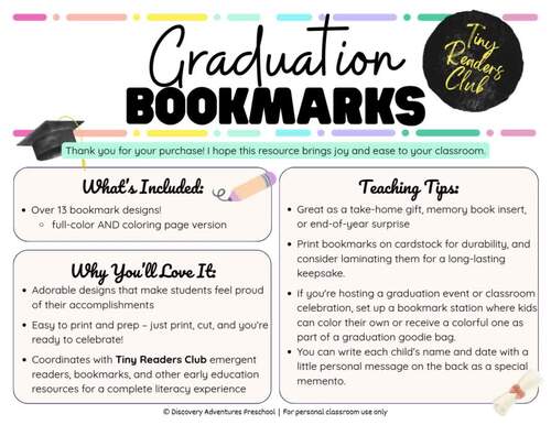 Graduation Bookmarks for Preschool and Kindergarten | "Yay! I Did It!"