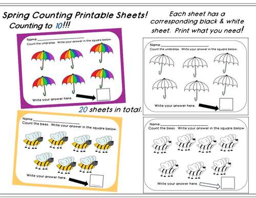 Counting Worksheets Preschool PreK Kindergarten 1 - 10 Printable .PDF ...