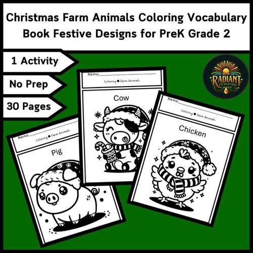 Christmas Farm Animals Coloring Vocabulary Book Festive Designs for ...