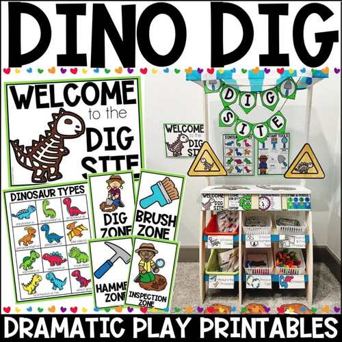 Dinosaur Dramatic Play Printables, Centers, Dino Dig Zone Labels and Crafts