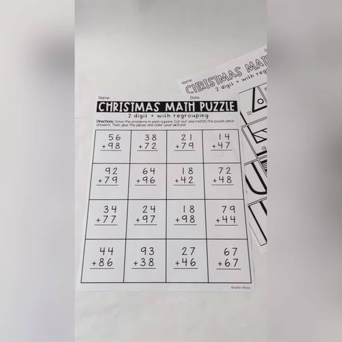 Christmas Math 2 digit Addition Subtraction Puzzles for 2nd Grade