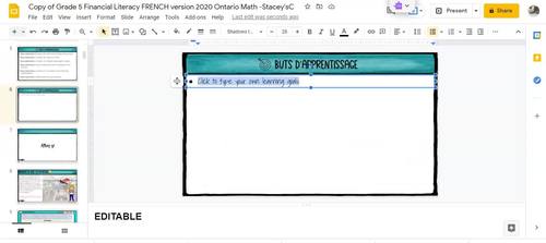 Grade 5 FRENCH Financial Literacy NEW Ontario Math DIGITAL Google Slides
