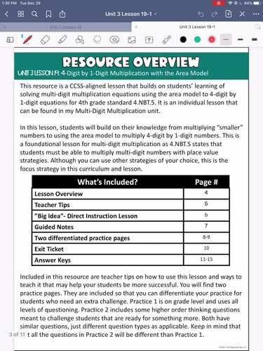4 Digit by 1 Digit Multiplication Guided Notes 4th Grade Math | TPT
