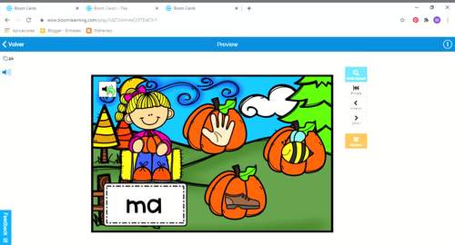BOOM CARDS de otoño: SÍLABAS INICIALES LETRAS M y P | Fall Game in Spanish