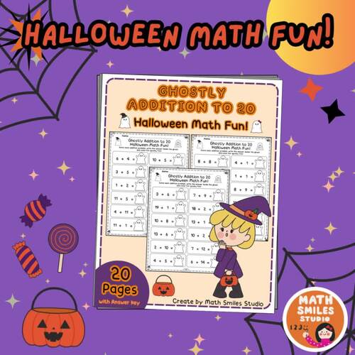 Ghostly Addition to 20 Solve & Color | Halloween Math Fun 1st - 2nd Grade