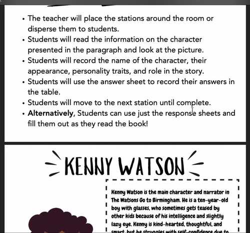 The Watsons Go to Birmingham Character Traits Gallery Walk by A Dads ...