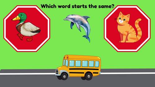 Kindergarten School Bus ABC Fluency Bundle | Beginning Sounds, Letter ID