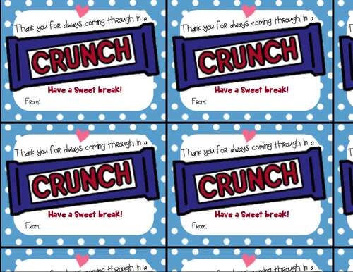 Crunch Chocolate Christmas (Winter Break) Holiday Gift Tag- Thank you ...