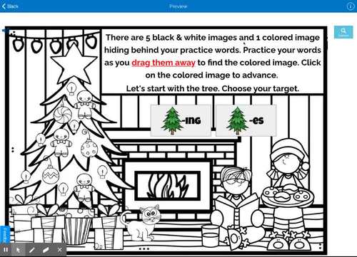 Boom™ Cards Color a Christmas Scene: Present Progressive -ing & Plural -es