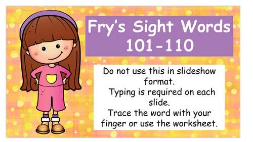 FRY'S 2nd 100 Sight Words PPT Slides & Printable Worksheet & Certificates