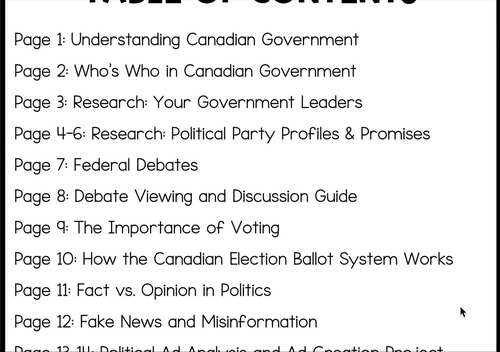 Canadian Federal Election Unit | Government Activities | With Final Project