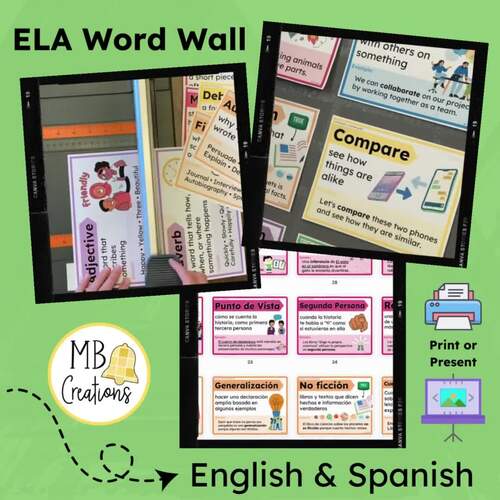 ELA Word Wall Banner - English & Spanish Vocabulary Posters - Language ...