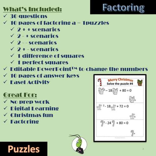 Christmas Seasonal Factoring A=1 | Number Sense Logic Puzzles | Algebra 1