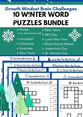 Winter Holidays Word Puzzle BUNDLE: 10 growth mindset puzzles! | TPT