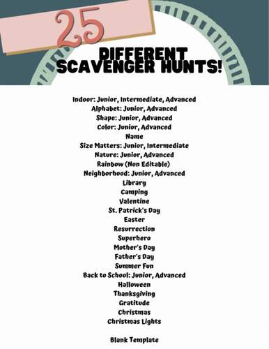 Printable Scavenger Hunt Lists by Happy Hive Homeschooling | TpT