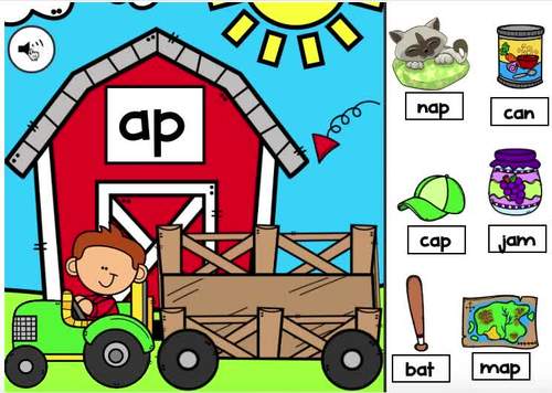 Word Families | CVC Mixed Short Vowels | At the Farm (BOOM CARDS)