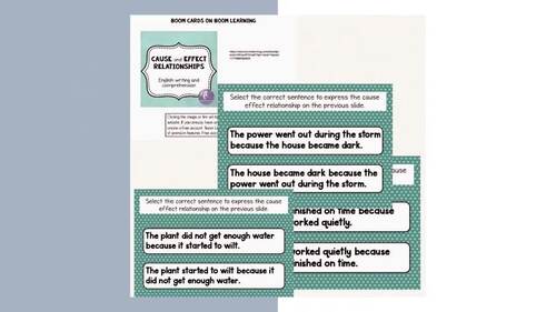Cause and Effect Sentence Writing with “Because” /Slides, Worksheets ...