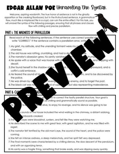 Editable Edgar Allan Poe Halloween Grammar | TPT