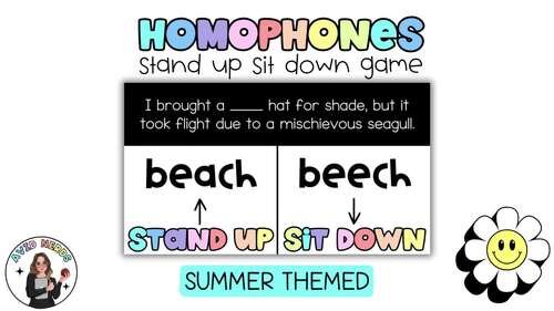 Summer Homophones Interactive Game: Stand Up, Sit Down Activity for ...