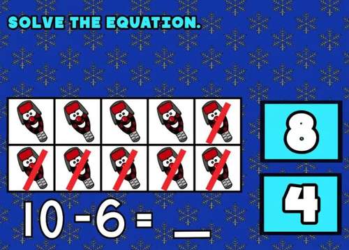 Winter Lights Subtraction within 10 Boom Cards with Ten Frame & Facts to 10