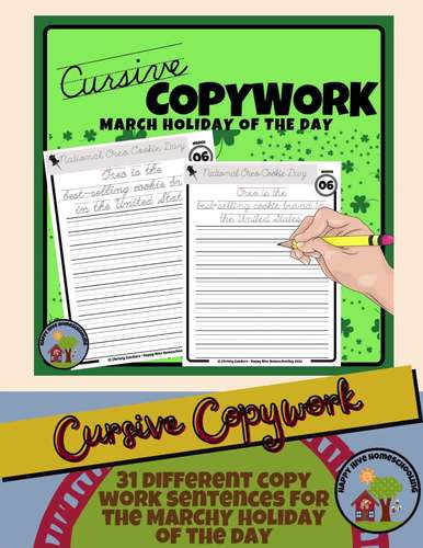 March Copywork Handwriting Practice CURSIVE by Happy Hive Homeschooling