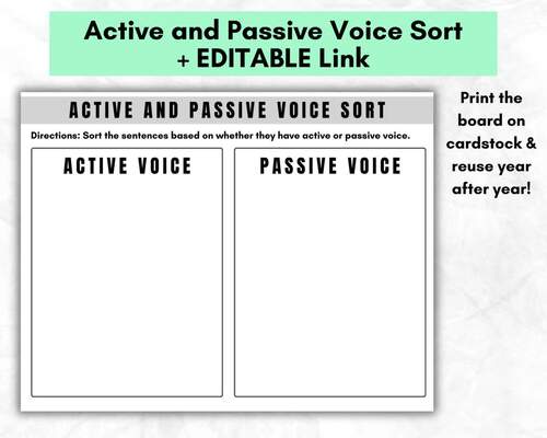 Editable Active and Passive Voice Sort by Light Up Learning - Lizzie