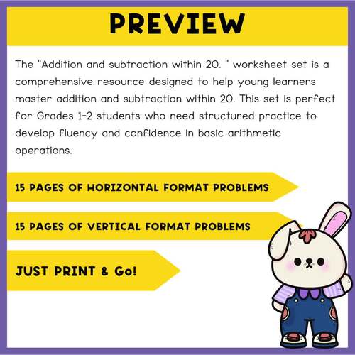 Mixed addition and subtraction to 20 worksheets | math facts fluency ...