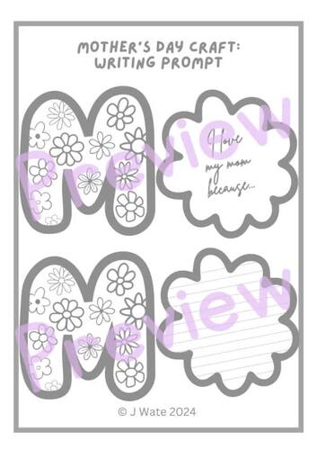 Mother's Day Craft and Writing Prompt Activity & Mother's Day Keepsake