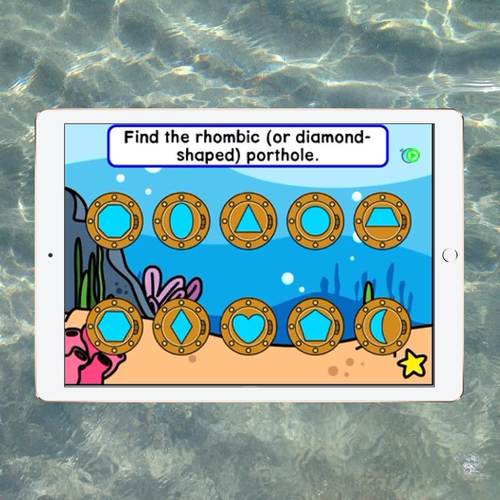 Find the ocean shapes | BOOM CARDS with audio | PARALLELOGRAM and RHOMBUS