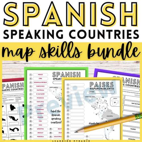 Spanish Speaking Countries and Capitals Map Skills Bundle | Worksheet ...