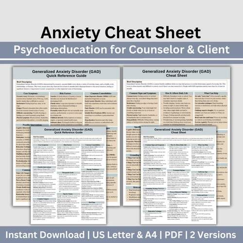 Anxiety Therapy Cheat Sheet, 2 IN 1 Psychoeducation for Client and ...