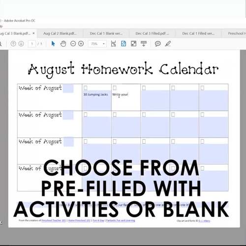 Full Year of Editable Homework Calendars Filled with Ideas for ...