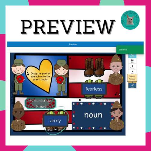 Veterans Day Parts of Speech Bundle 2nd & 3rd Grade Boom Cards™ | TPT