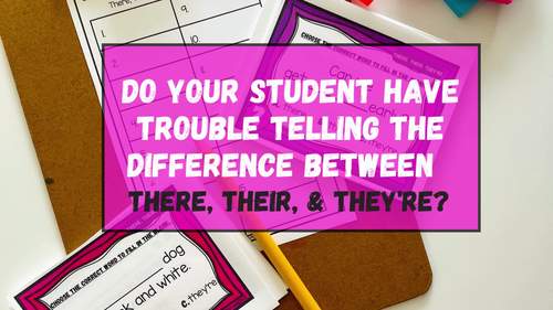 There, Their, They're Homophone Literacy Center, Task Cards, Grammar Center