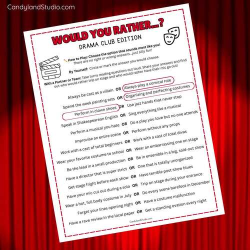 Drama Club "Would You Rather" No Prep Silly Icebreaker Game for Theatre