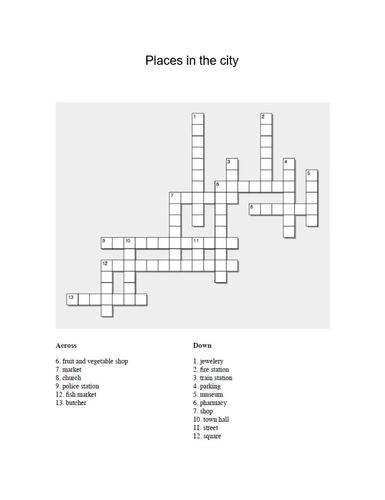 French Crossword: Places in the city by Real Life Language | TPT