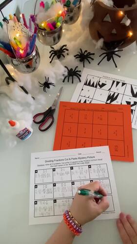 Dividing Fractions Cut & Paste Mystery Picture of a Jack O' Lantern ...