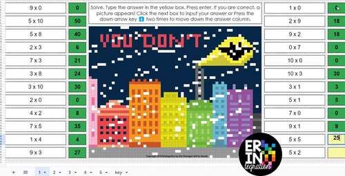 Superhero Pixel Art Math Multiplication and Division on Google Sheets