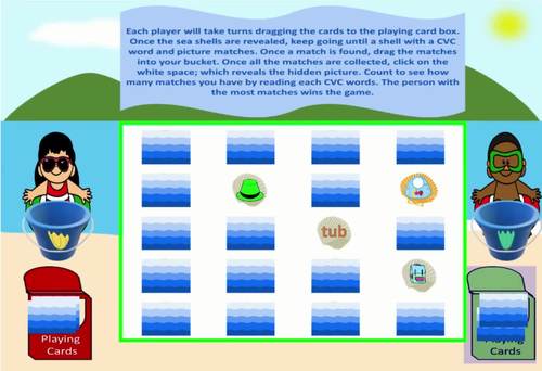 Matching CVC Words Fun at the Beach Mystery Picture Boom Cards | TPT