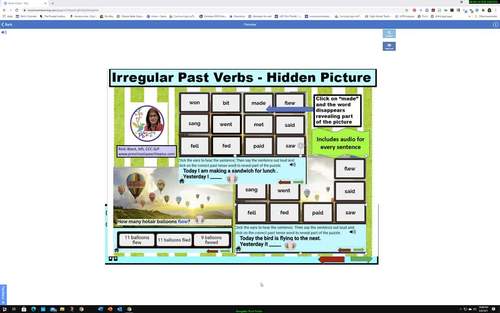 Irregular Past Verbs - Hidden Picture BOOM Cards by Preschool Speechie PLUS