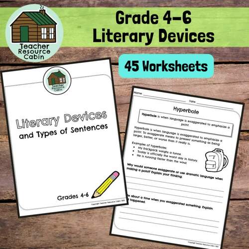 Literary Devices Worksheets and Types of Sentences | NO PREP (Grade 4-6)