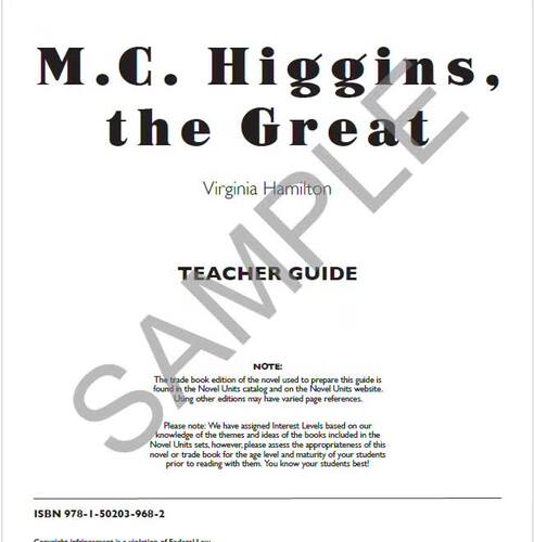 M. C. Higgins, the Great Novel Units® Teacher Guide Novel Study | TPT