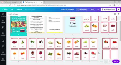 Fruits Thai flashcards fruits by Language Forum | TPT