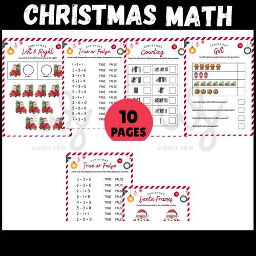 10-Page Christmas Math Worksheets (K-2) | NO PREP Printable Activity Packet