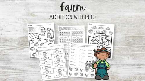 Math Addition within 10 * Farm Themed Morning Work * Worksheets * Homework