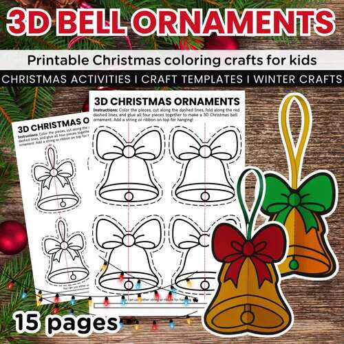 3D Christmas Bell Ornament Craft Templates, DIY Holiday Coloring/Tree ...