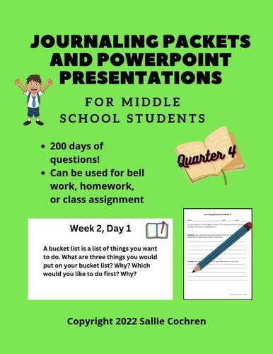 Middle School Journaling Packet and PowerPoint (TM) Presentation ...