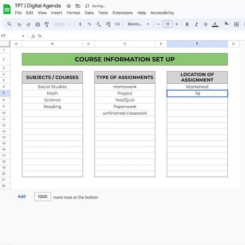 Digital Agenda / Editable Assignment Tracker by Sheets that Teach