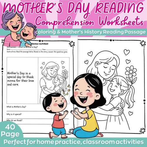 Mother’s Day Reading Comprehension Worksheets with Coloring Pages